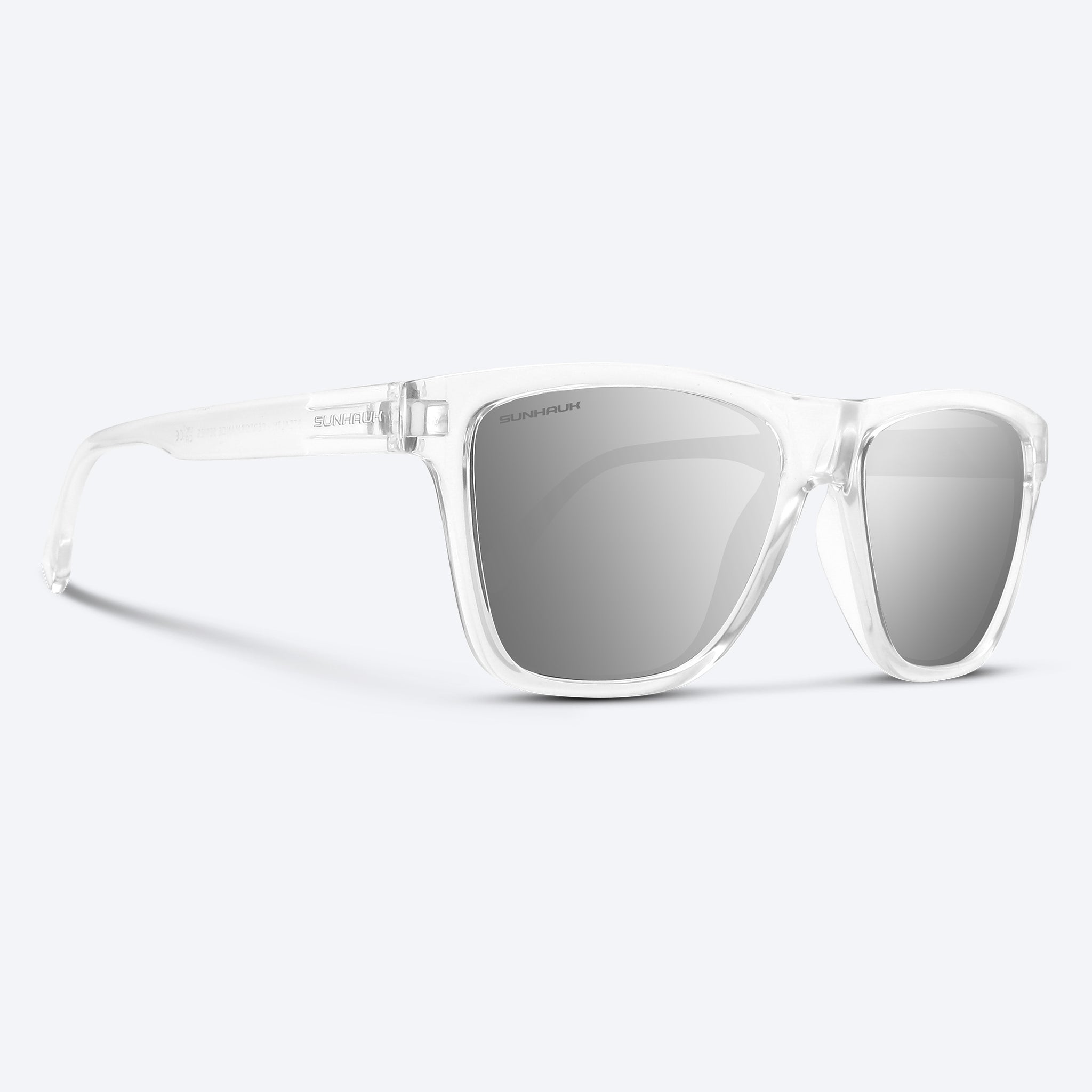 Sunseeker - Clear Frame Sunglasses with Metallic Silver Lenses ...
