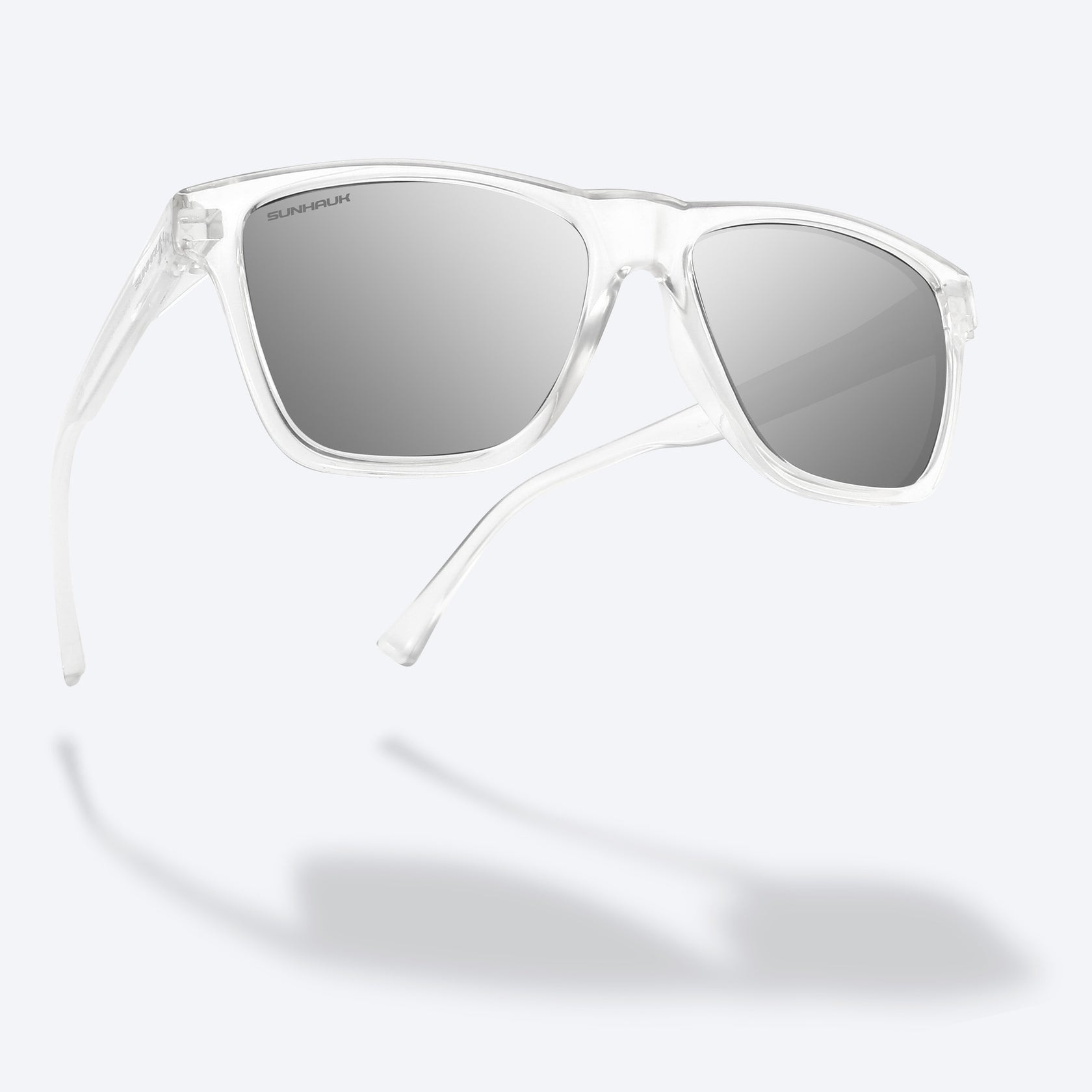 Sunseeker - Clear Frame Sunglasses with Metallic Silver Lenses ...